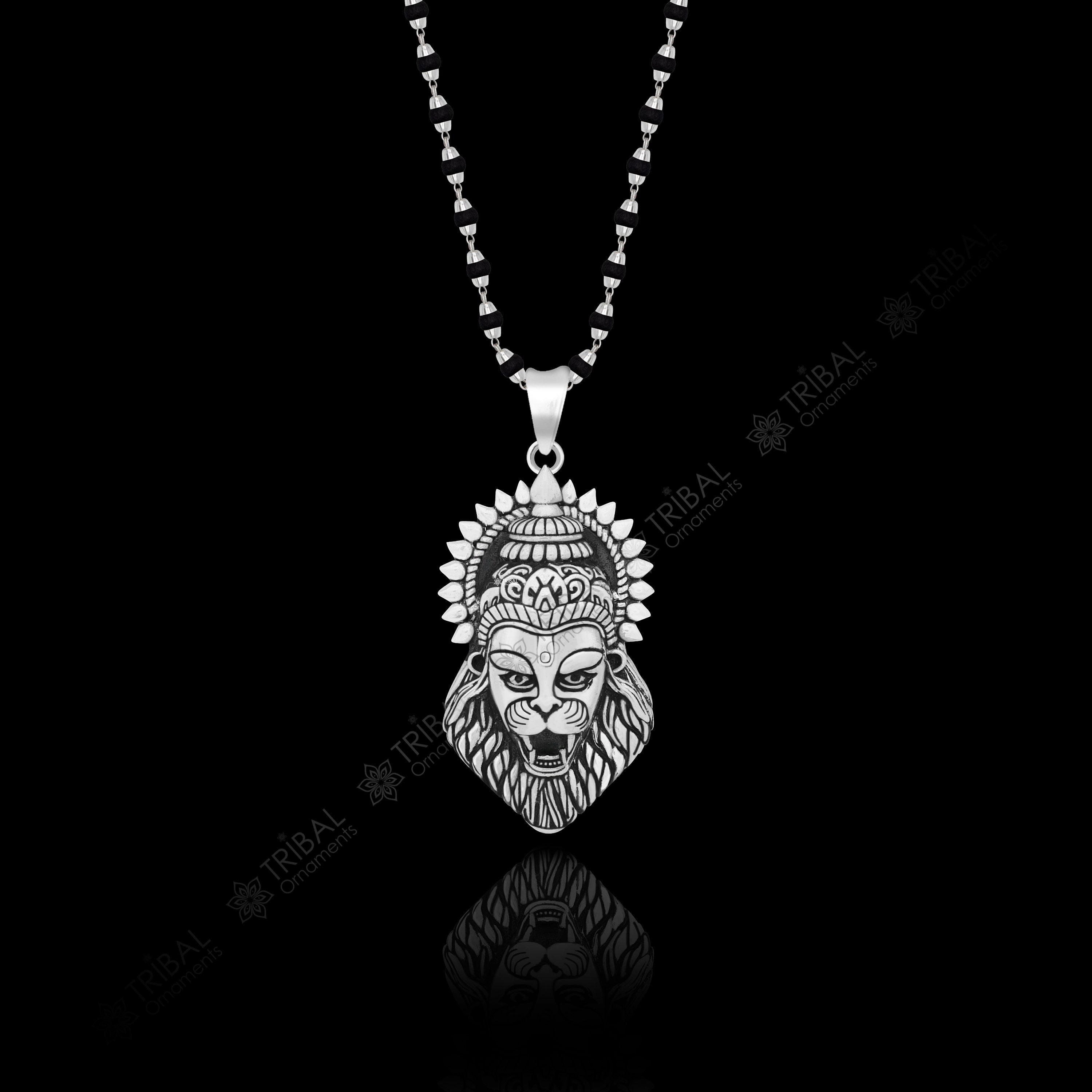 925 Sterling silver Lord Vishnu avatar Narsimha pendant with Black and ...