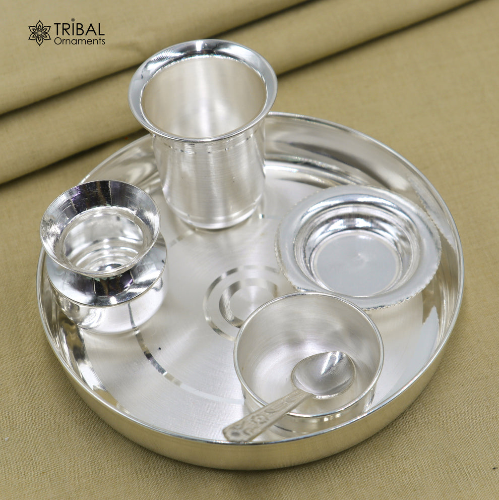 925 pure silver dinner set tray , plate bowl spoon,and glass,kalash pot ...