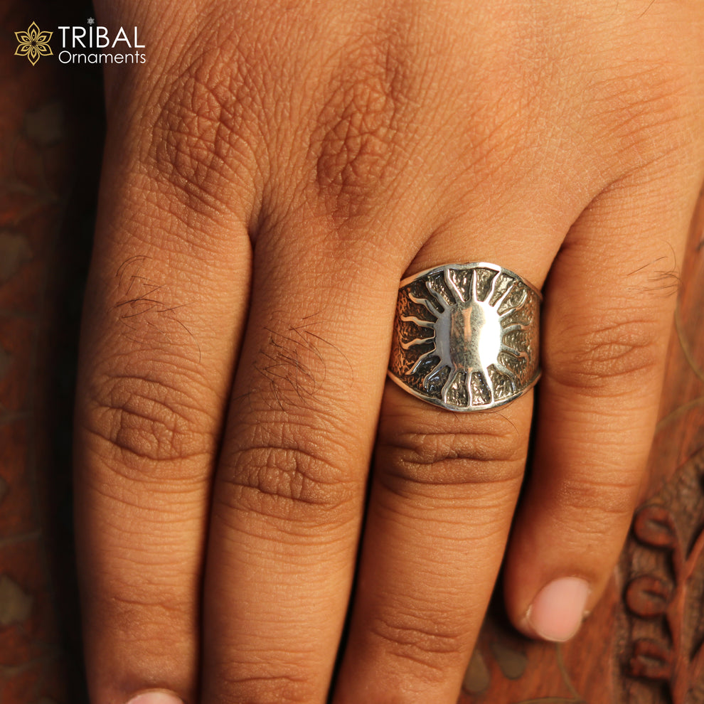 925 sterling silver heavy sun design ring men's Jewelry sr763