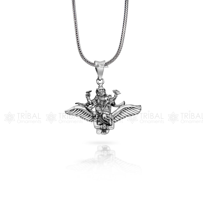 925 sterling silver Hindu idol Lord Vishnu with Garuda pendant, unisex