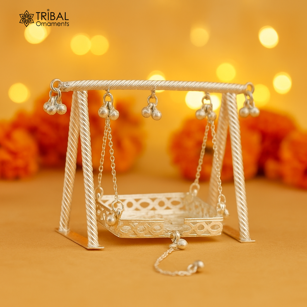 925Sterling silver handmade Laddu Gopala jhula, Baby Krishna swing, ch