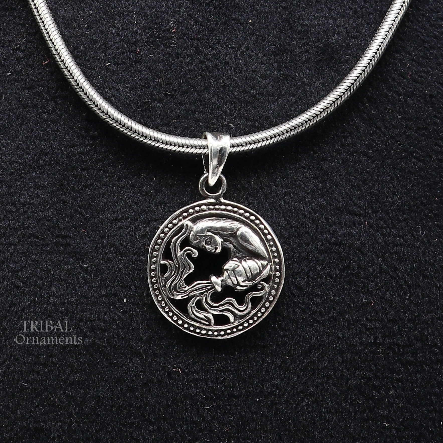 925 sterling silver unique Design horoscope zodiac Aquarius sign symbol pendant unique Kumbh Rashi symbol pendant ethnic jewelry nsp579