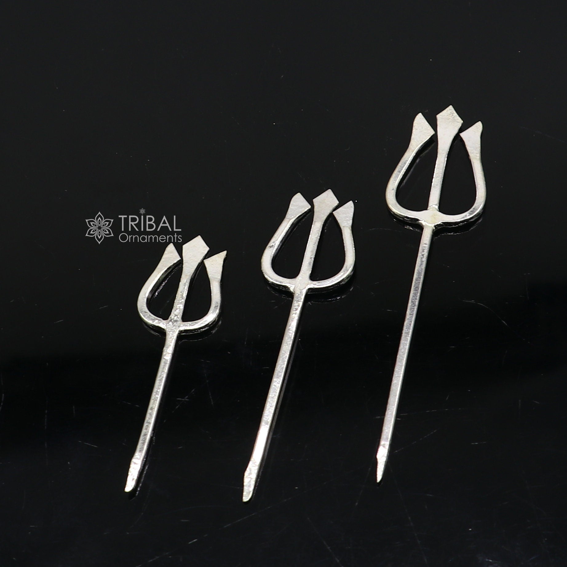 925 Solid Sterling Silver Divine Lord Shiva Trident Trishul Puja Article Goddess Trishul