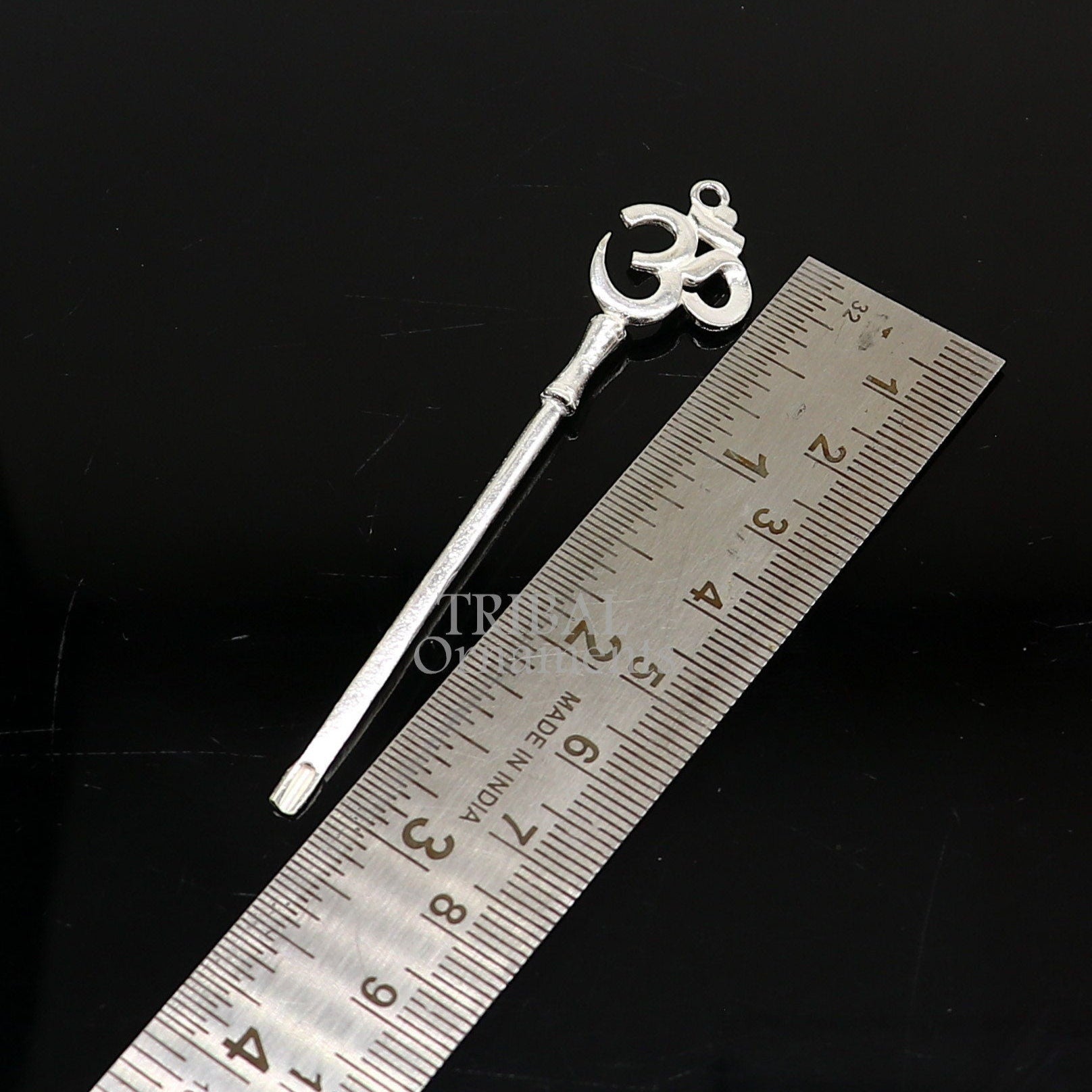 3" inches long handmade solid sterling silver "Aum" design kum kum ...