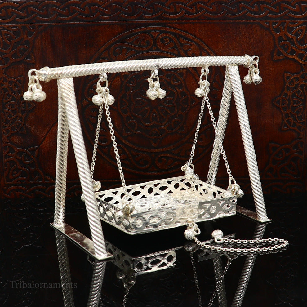 925Sterling silver handmade Laddu Gopala jhula, Baby Krishna swing, ch