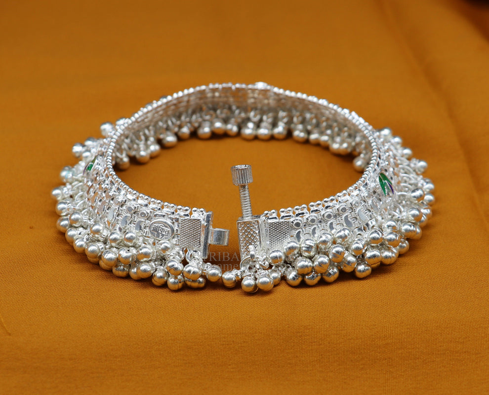 Vintage design handmade solid silver heavy anklet, excellent foot charm ...