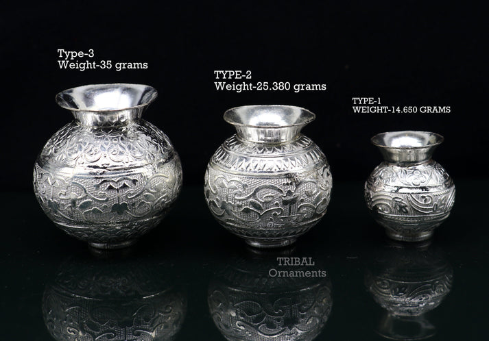 Pure 925 sterling silver handmade plain small Kalash or pot, unique sp
